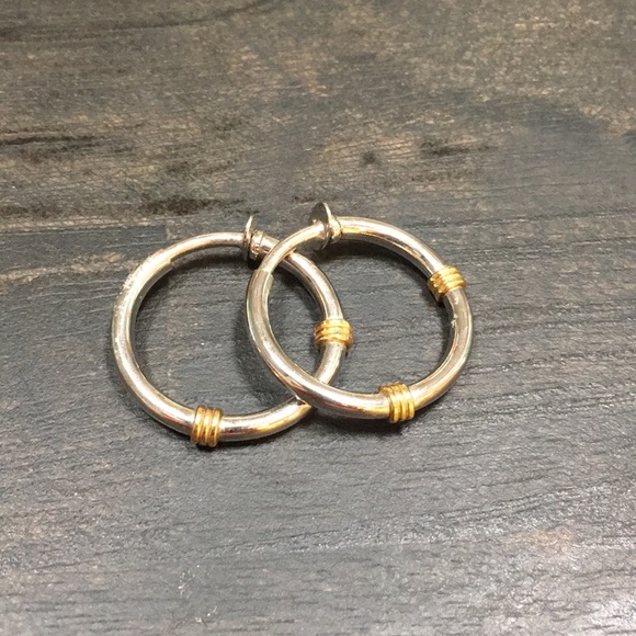 Jewelry | Spring Back Silver And Gold Tone Hoop Earrings | Poshmark